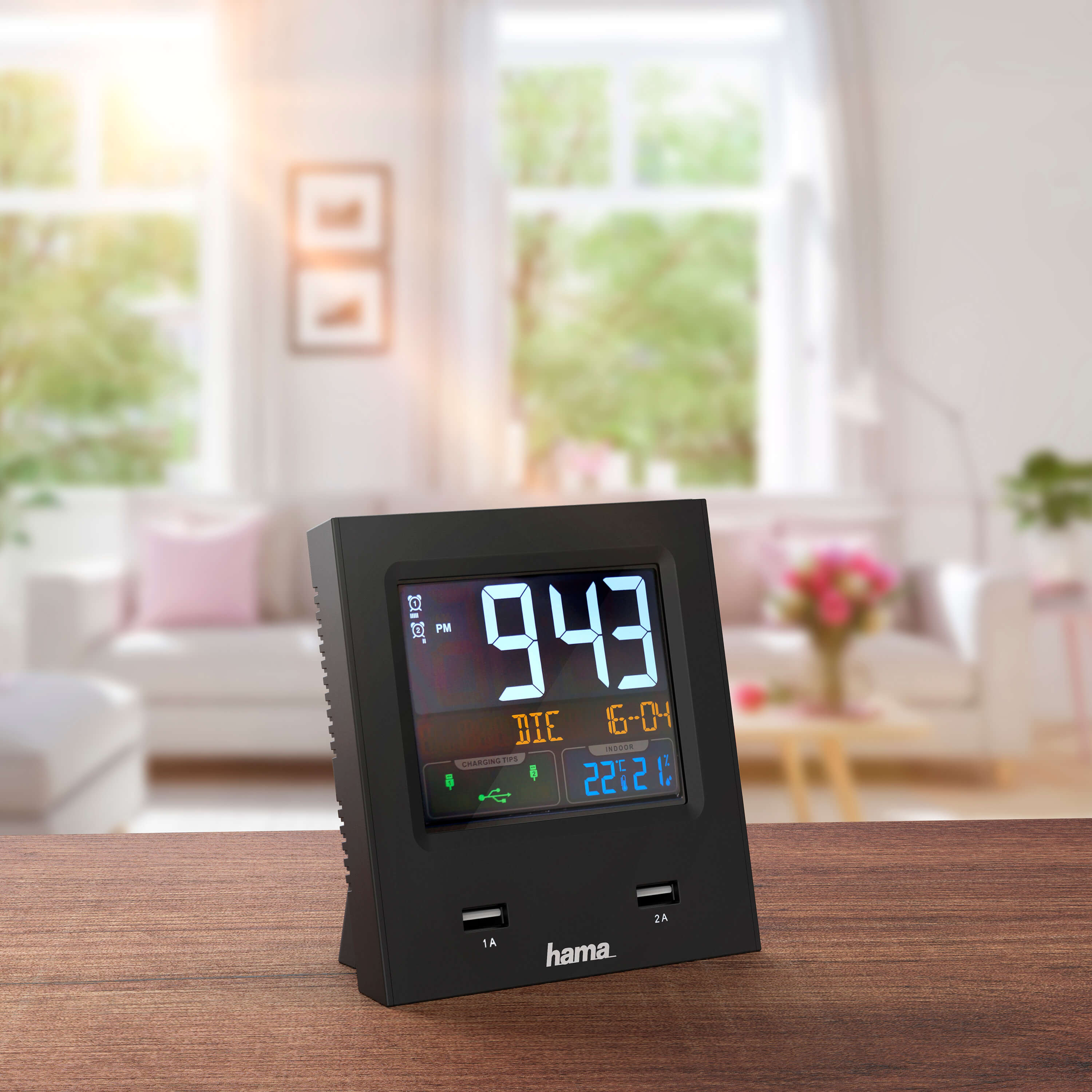 HAMA Alarm Clock Dual-USB USB-charging Black