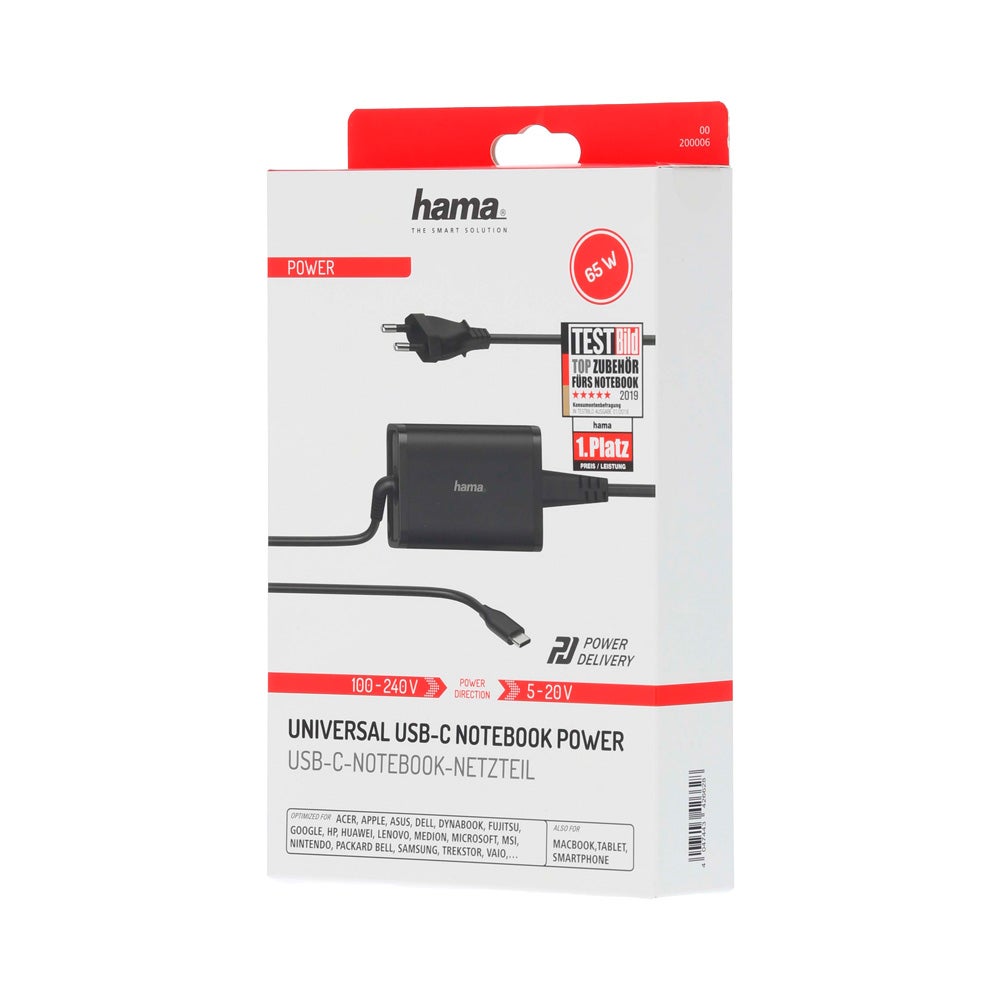HAMA Power Supply USB-C 100-240V 5-20V/65W